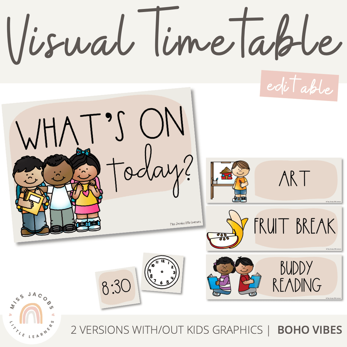Visual Timetable Daily Schedule - Boho Vibes Classroom Decor