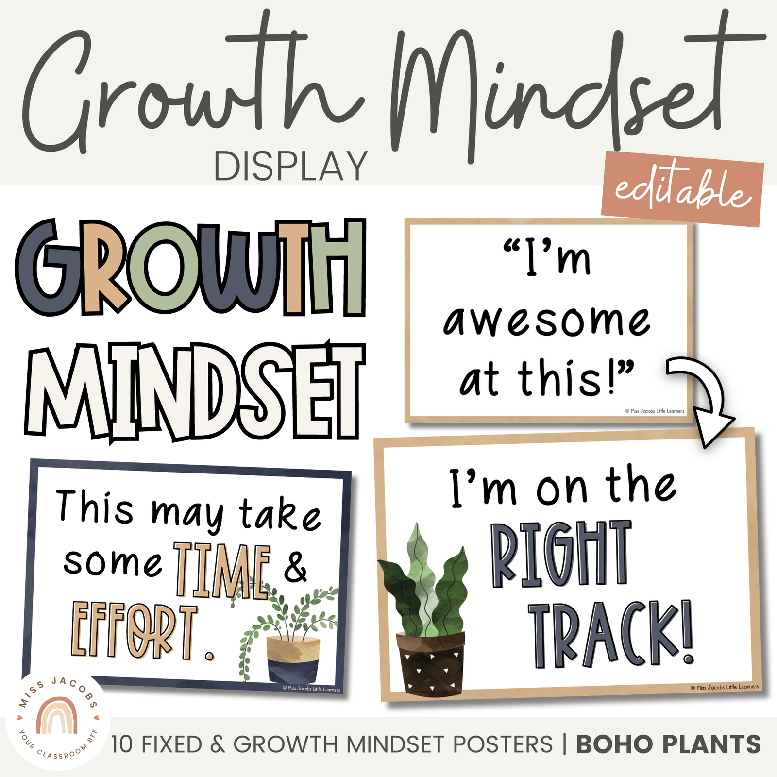 Modern Growth Mindset Display | Boho Plants Calm Classroom Decor | Edi ...