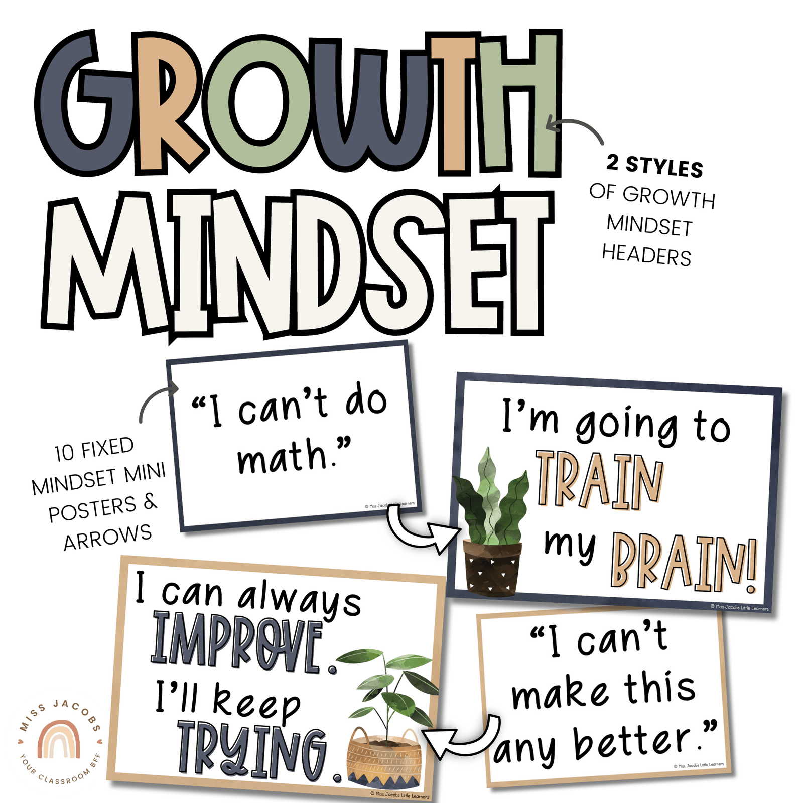 Modern Growth Mindset Display | Boho Plants Calm Classroom Decor | Edi ...
