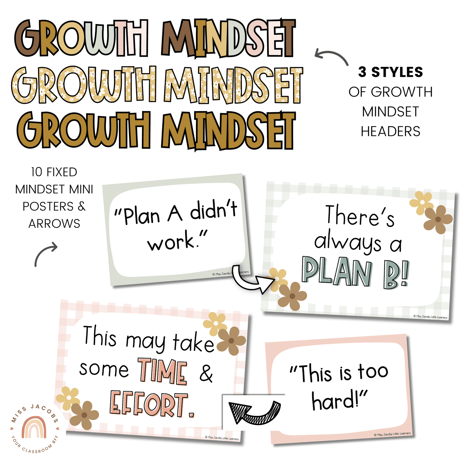 Modern Growth Mindset Display | Daisy Gingham Neutral Classroom Decor ...