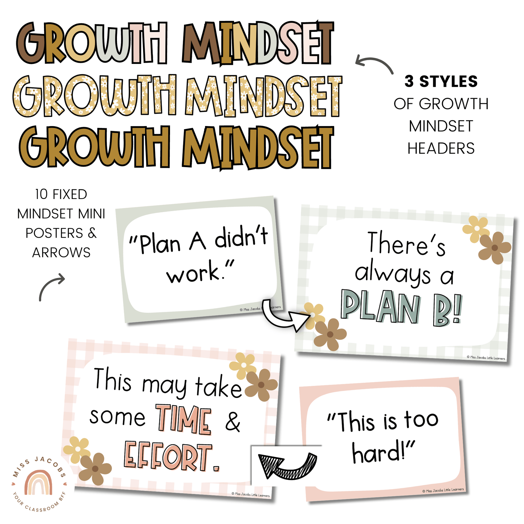 Modern Growth Mindset Display | Daisy Gingham Neutral Classroom Decor ...