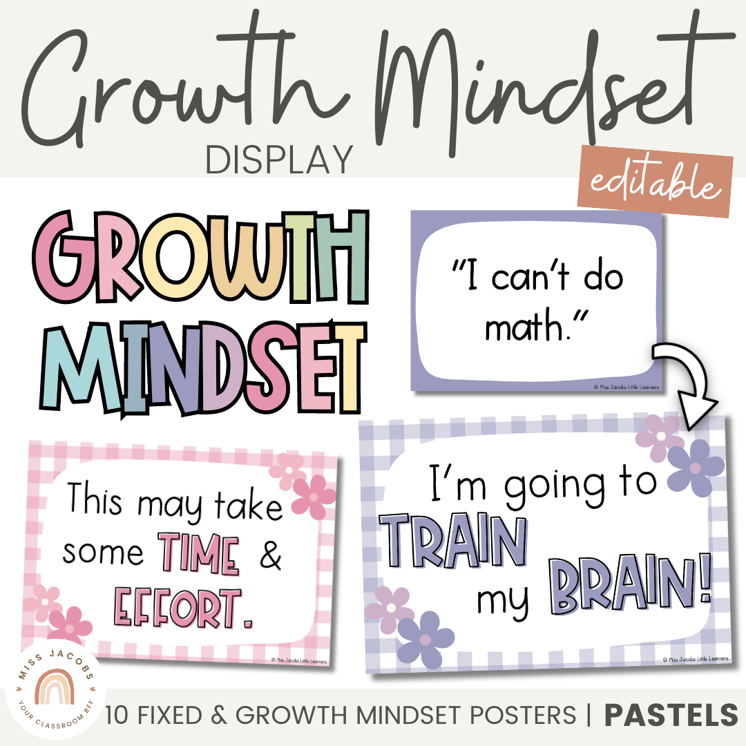 Modern Growth Mindset Display | Daisy Gingham Pastels Classroom Decor ...