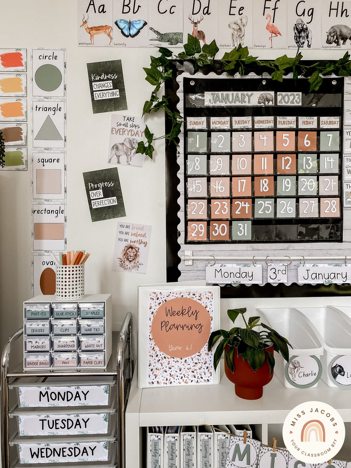 Modern Jungle Classroom Decor - Rustic Animal Theme - Miss Jacobs