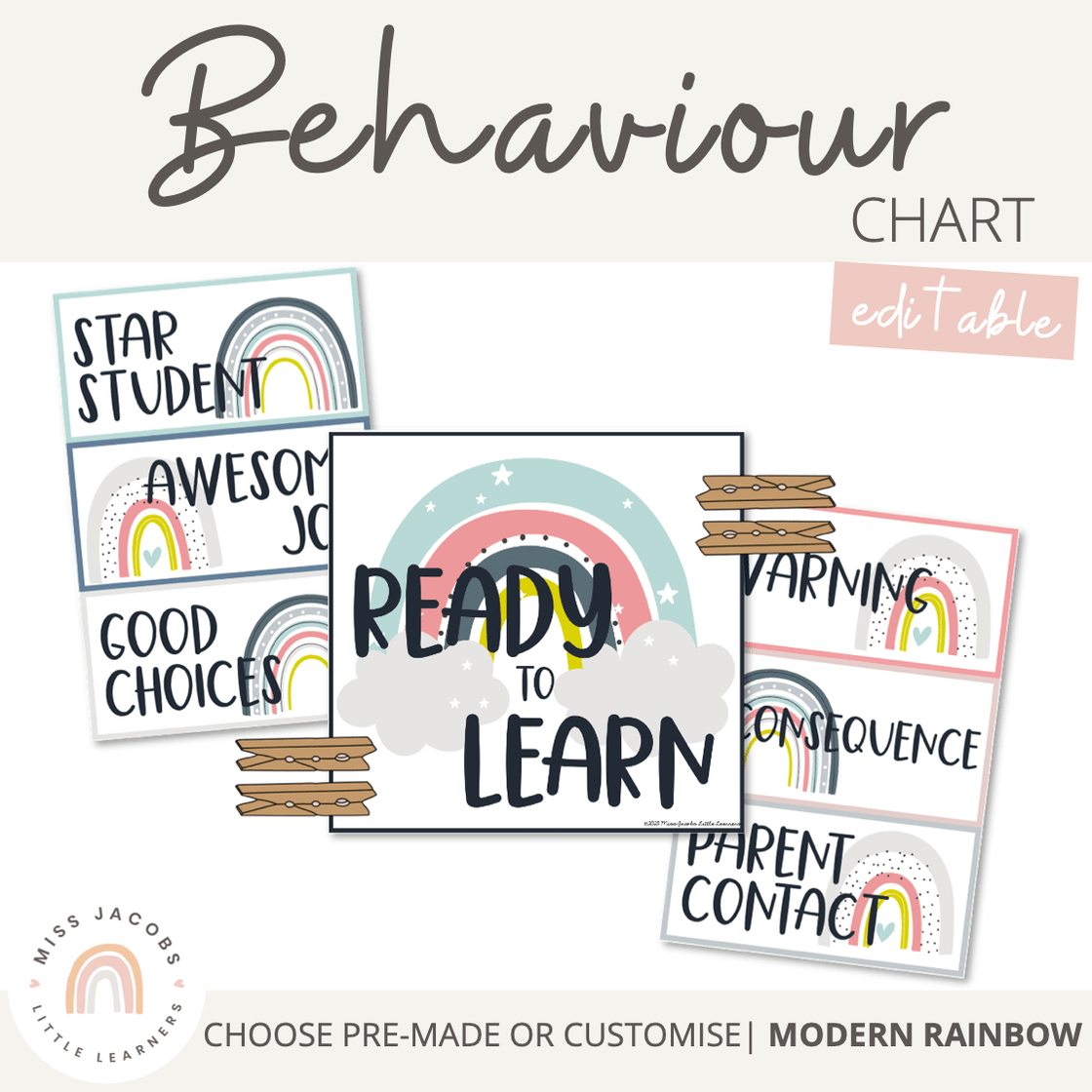Behavior Clip Chart - Rainbow Calm Colors Decor