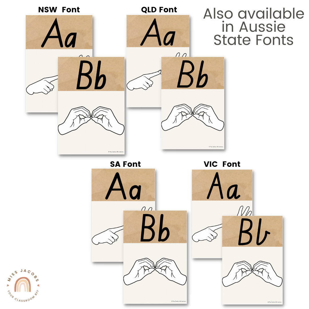 Auslan Alphabet Posters - Australian Sign Language - Boho Plants Decor