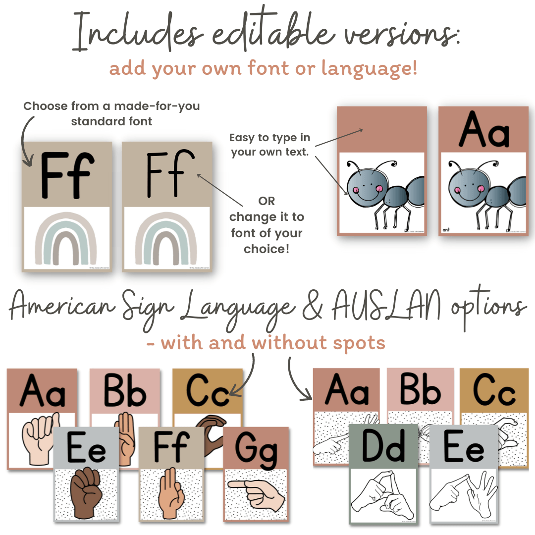 Alphabet Posters - Boho Rainbow Neutrals Classroom Theme - MJLL