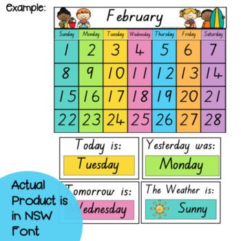 NSW Classroom Calendar and Weather Display | Rainbow Classroom Decor ...