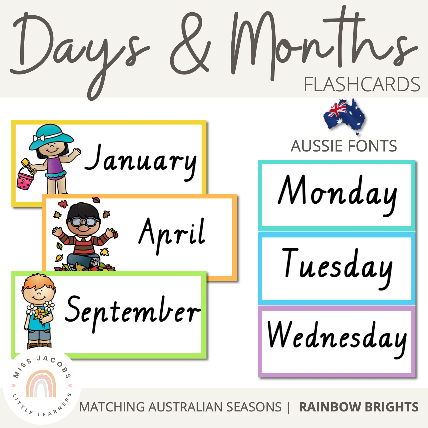 NSW Font Months and Days Labels | Rainbow Theme