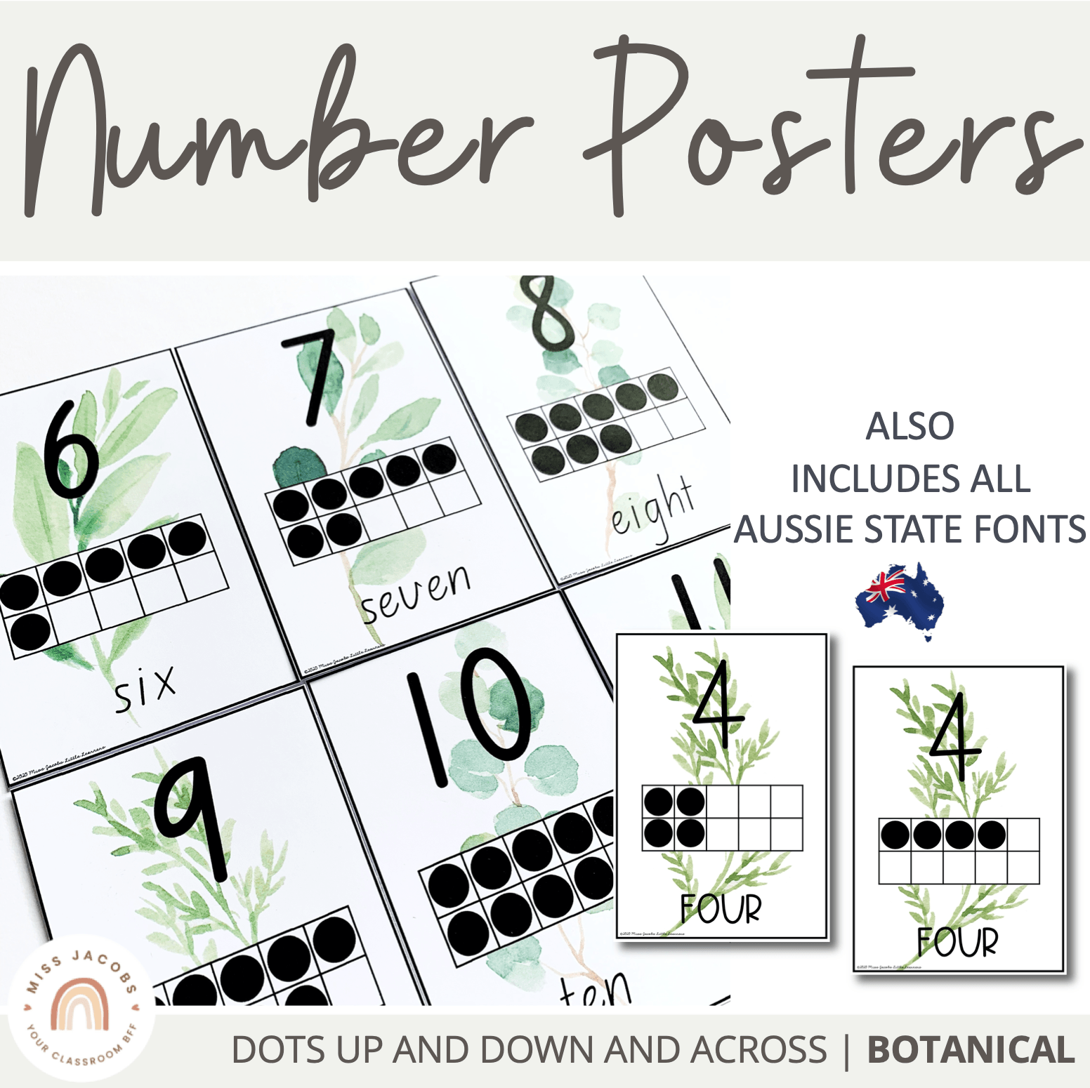 Number Posters with Ten Frames - Botanical Decor