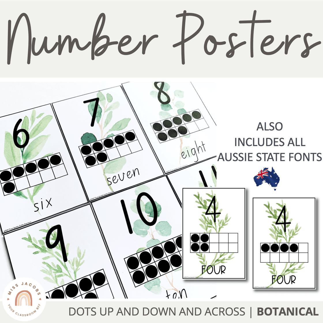 Number Posters with Ten Frames - Botanical Decor