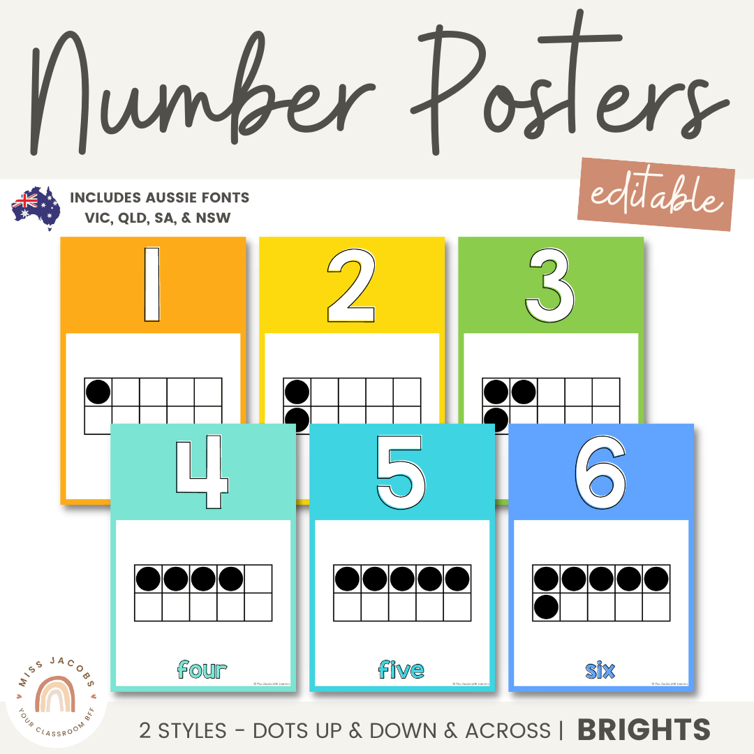 Number Posters | Brights Classroom Decor