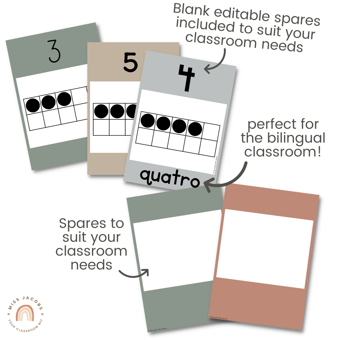 Number Posters with Ten Frames - Boho Neutrals Theme - MJLL – Miss ...