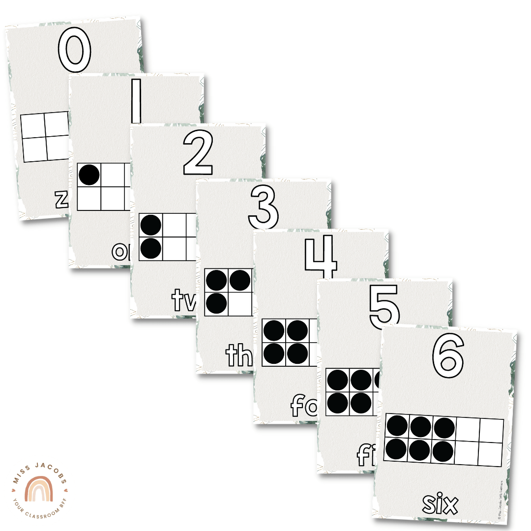 Number Posters Math with Ten Frames - Modern Jungle Decor