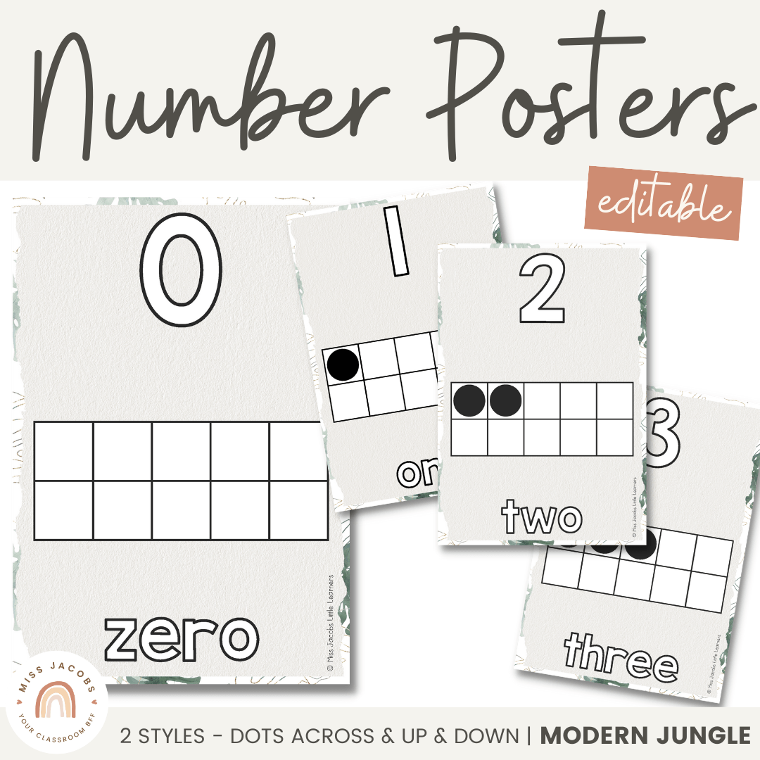 Number Posters Math with Ten Frames - Modern Jungle Decor