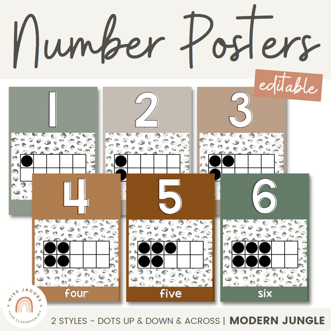 Number Posters with Ten Frames - Modern Jungle Classroom Decor