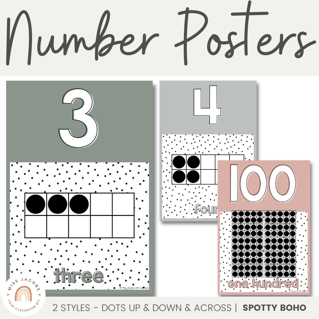 Number Posters with Ten Frames - Spotty Boho Classroom Decor