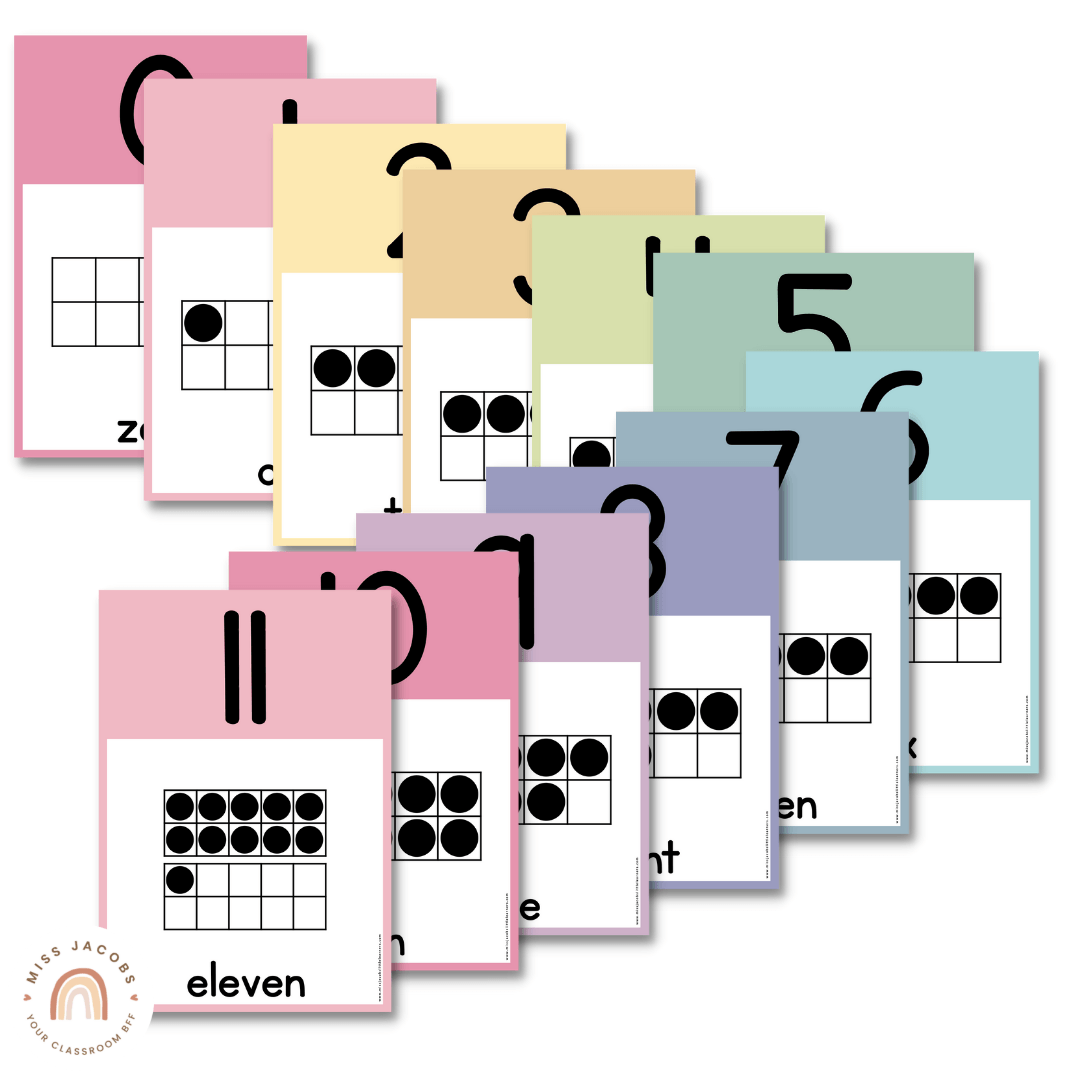 Number Posters | Ten Frame | PASTELS | Muted Rainbow Math Classroom De ...