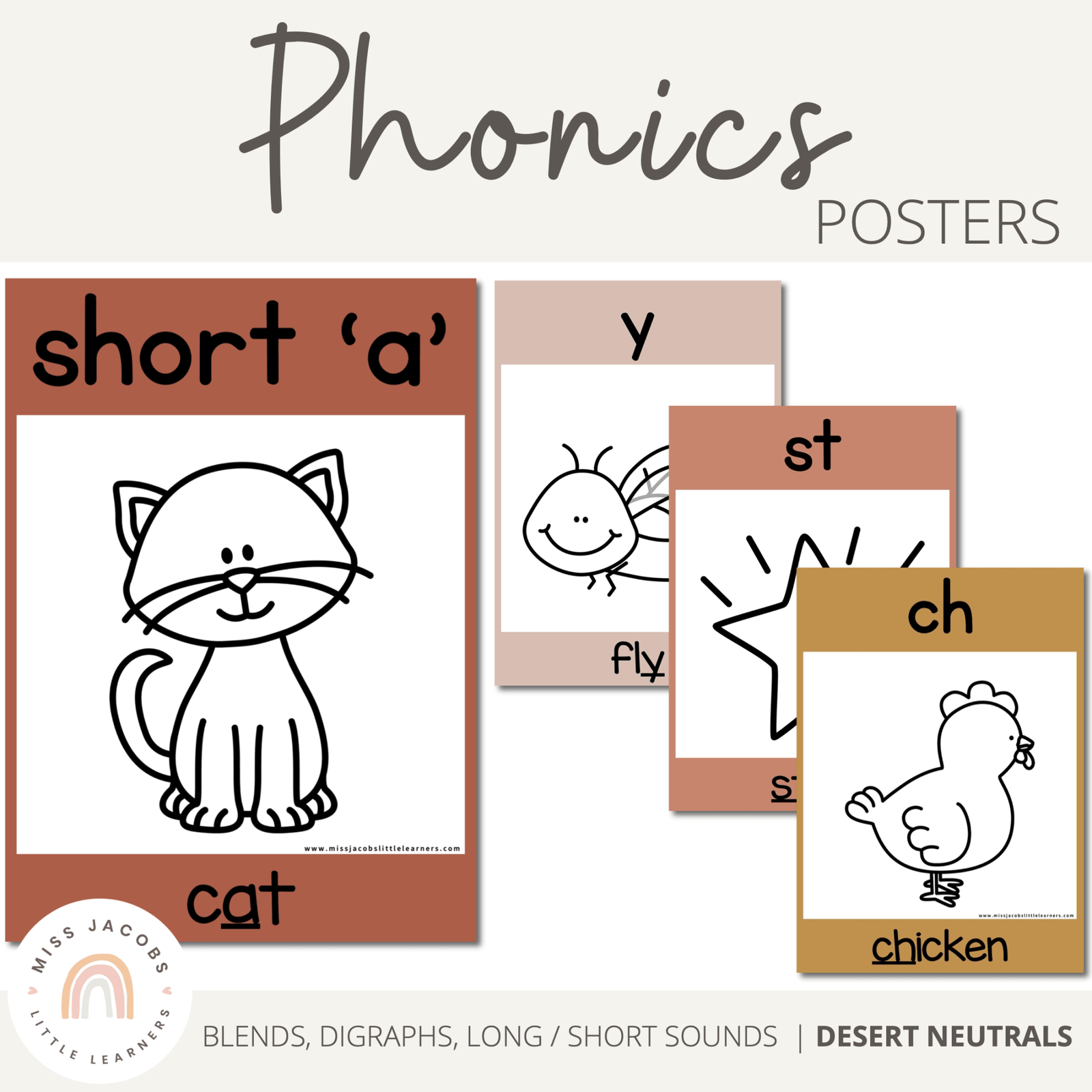 Phonics Posters | BOHO VIBES | Desert Neutrals Decor | Editable - Miss ...