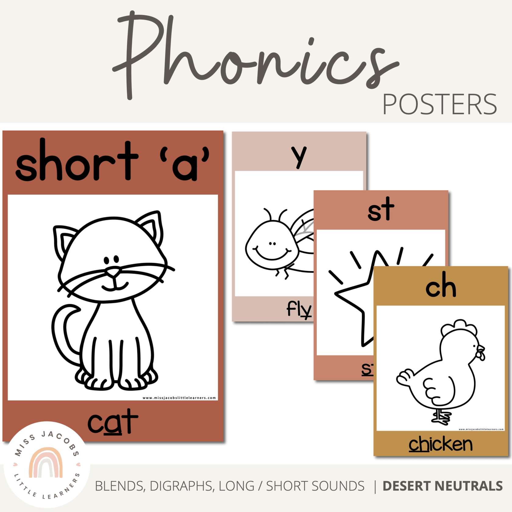 Phonics Posters | BOHO VIBES | Desert Neutrals Decor | Editable - Miss ...