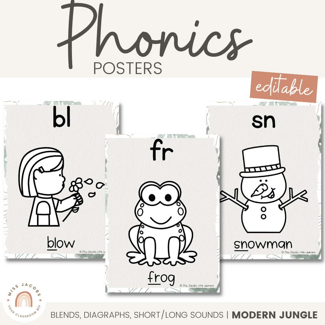 Phonics Posters - Modern Jungle Classroom Decor