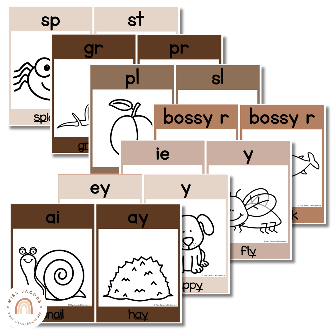 Phonics Posters | Ombre Neutral English Classroom Decor