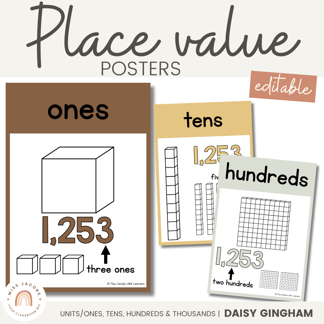 Place Value Posters | Daisy Gingham Neutrals Math Classroom Decor ...