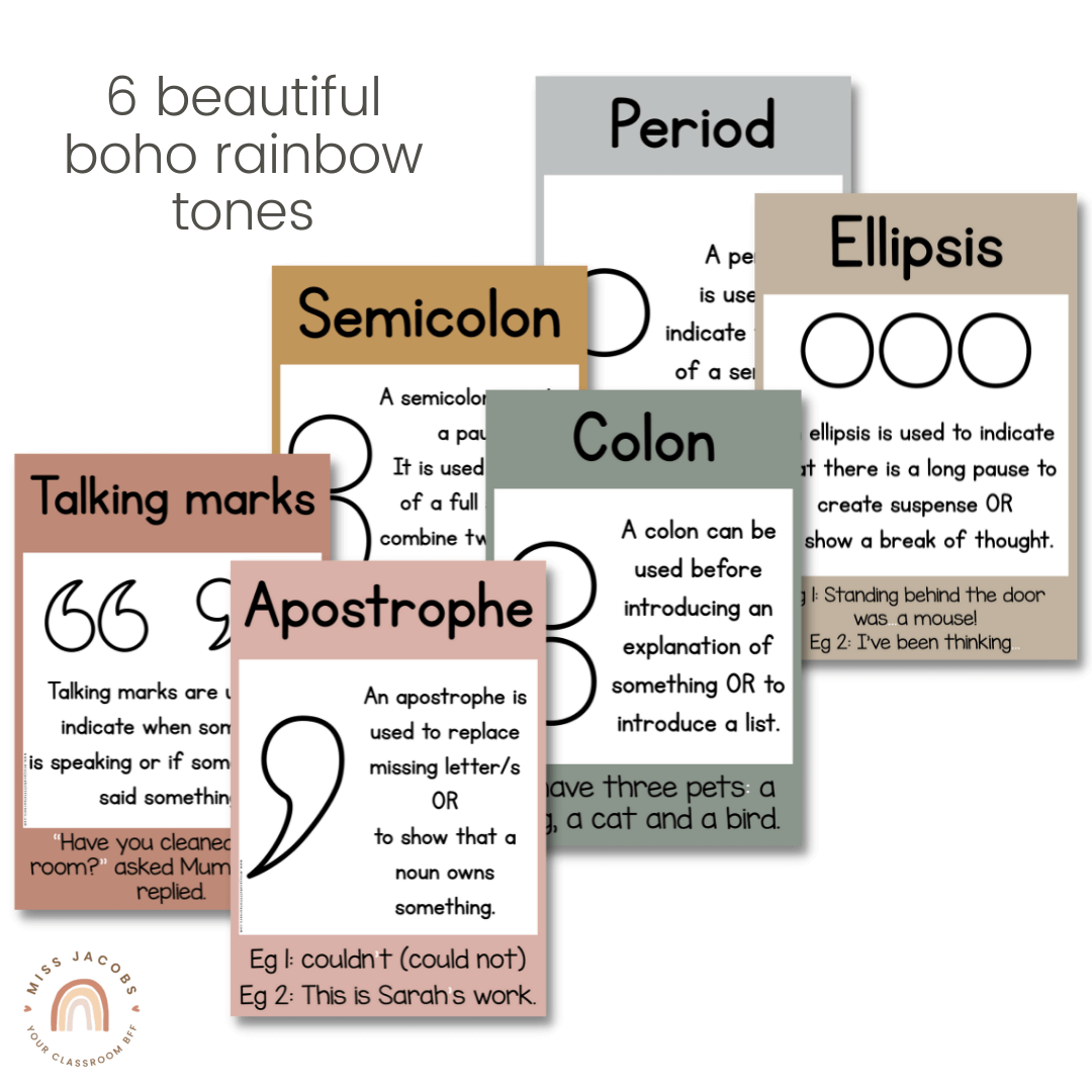 Punctuation Posters - Boho Neutrals Theme - Miss Jacobs