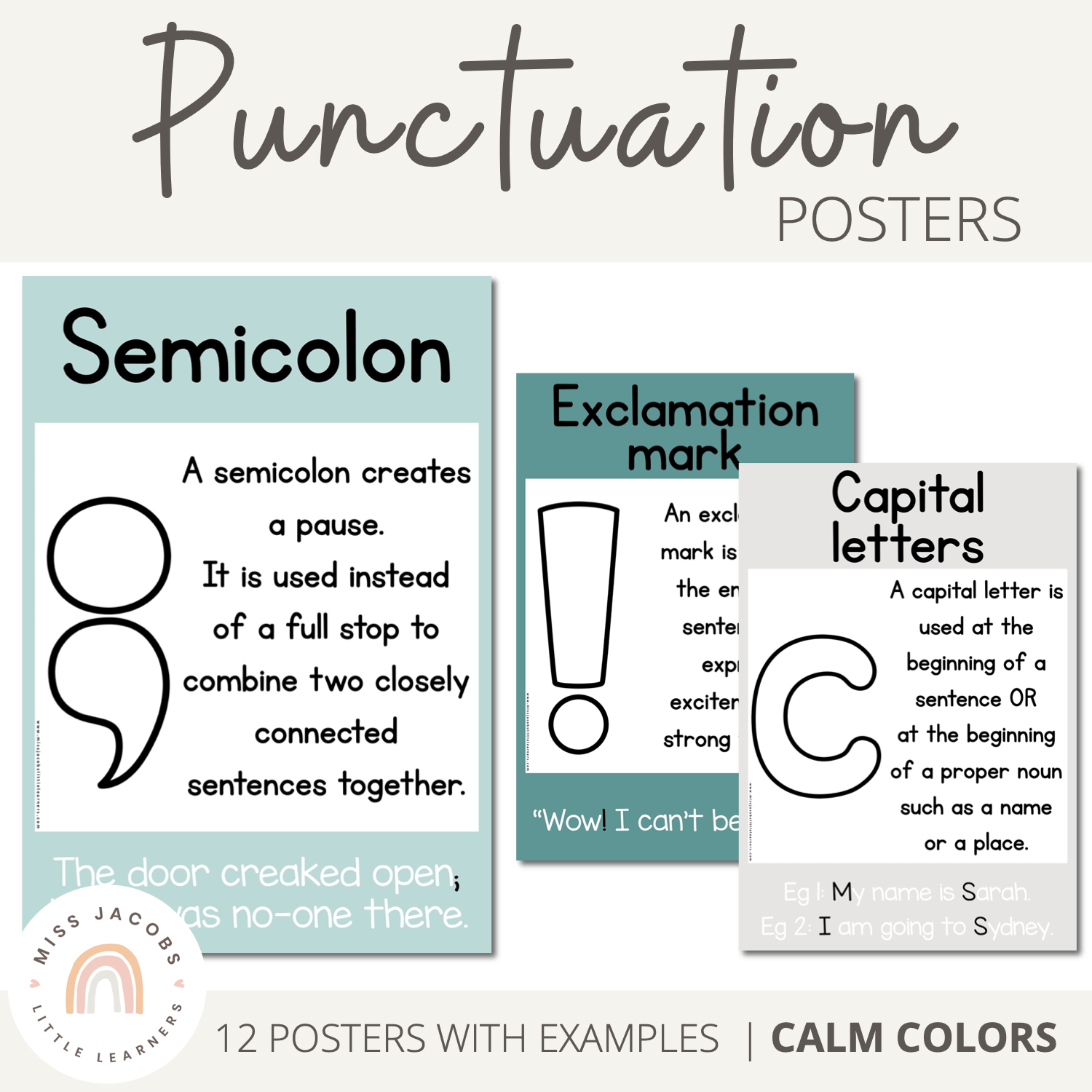 Punctuation Posters - Rainbow Calm Colors
