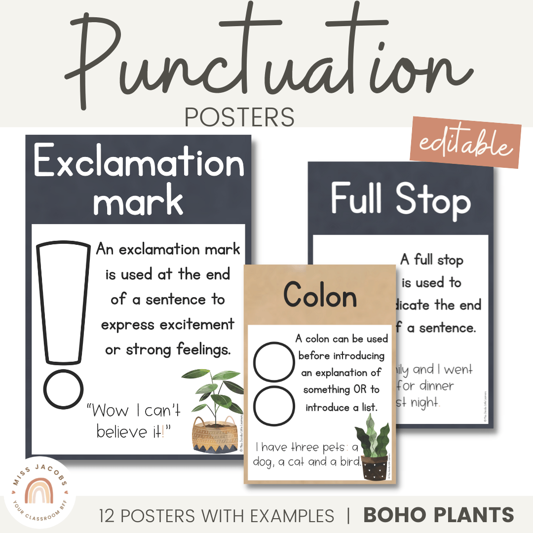 Punctuation Posters - Boho Plants Classroom Decor