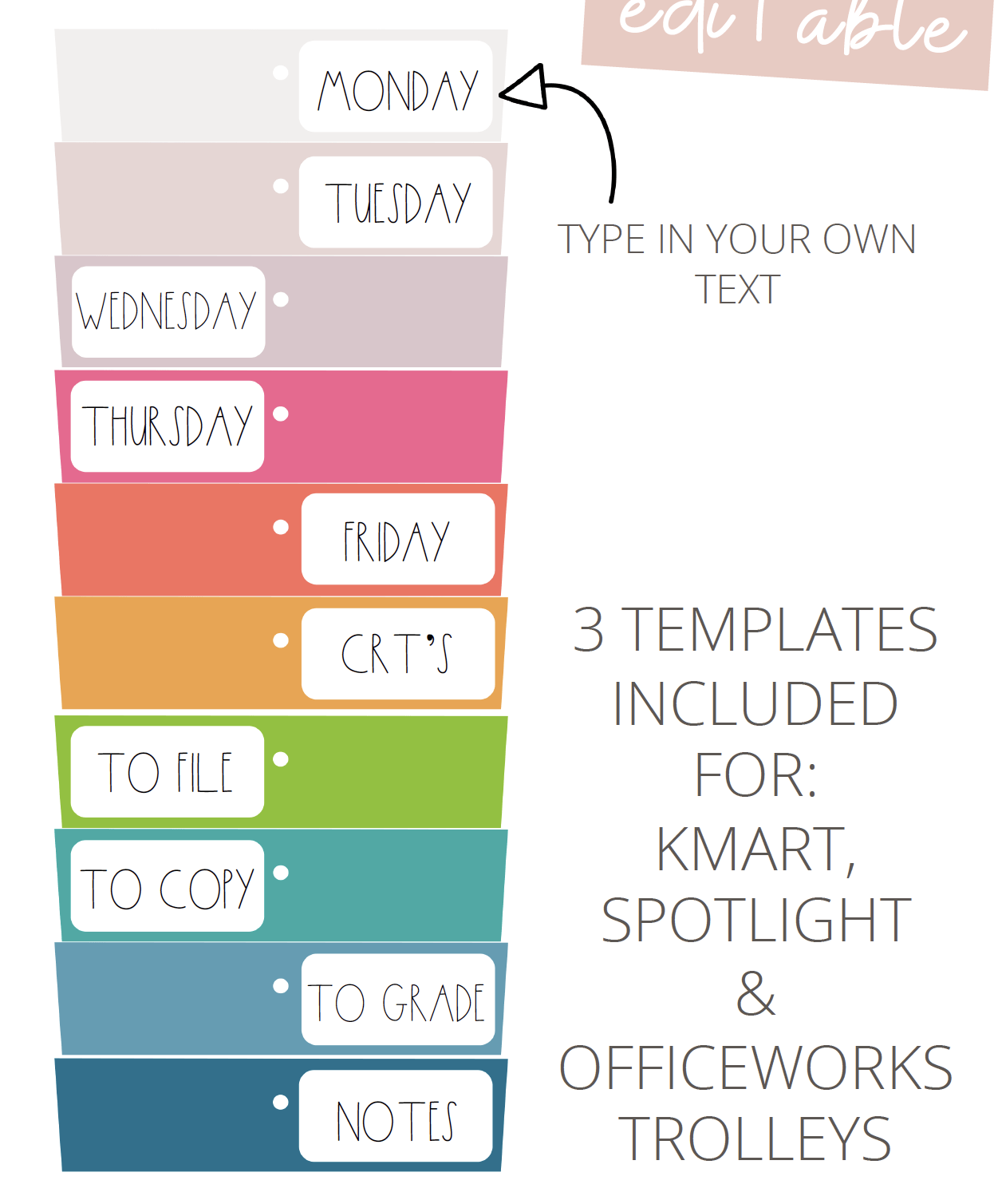 Rainbow Trolley Labels - for Spotlight and Kmart Trolley Drawers