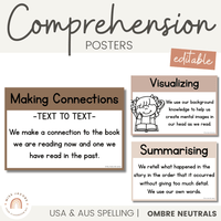 Reading Comprehension Strategies Posters | Ombre Neutral English Class