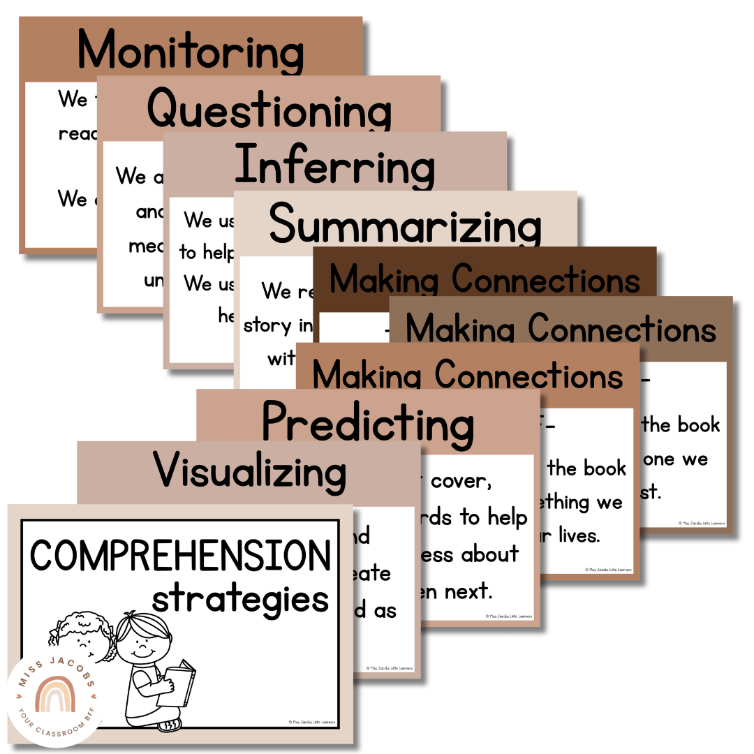 Reading Comprehension Strategies Posters | Ombre Neutral English Class