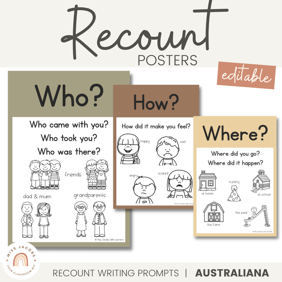 Recount Posters - Australiana Classroom Theme - Miss Jacobs