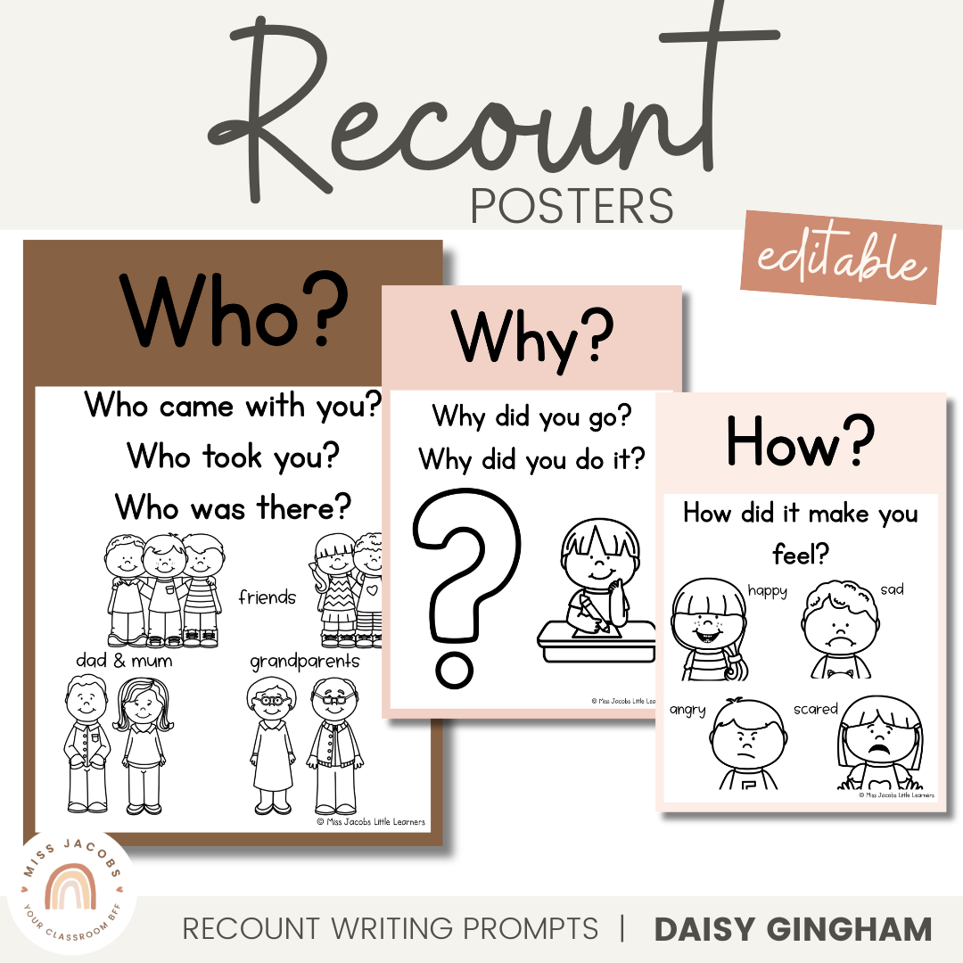 Recount Writing Posters and Prompts | Daisy Gingham Neutrals English C ...