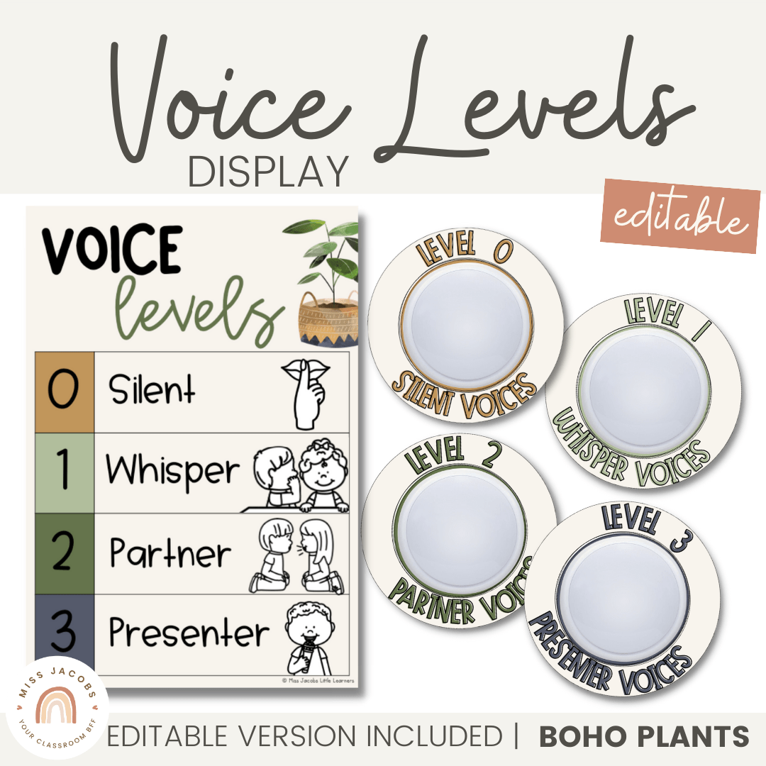 Rustic Boho Plants Classroom Voice and Noise Level Displays | Editable ...