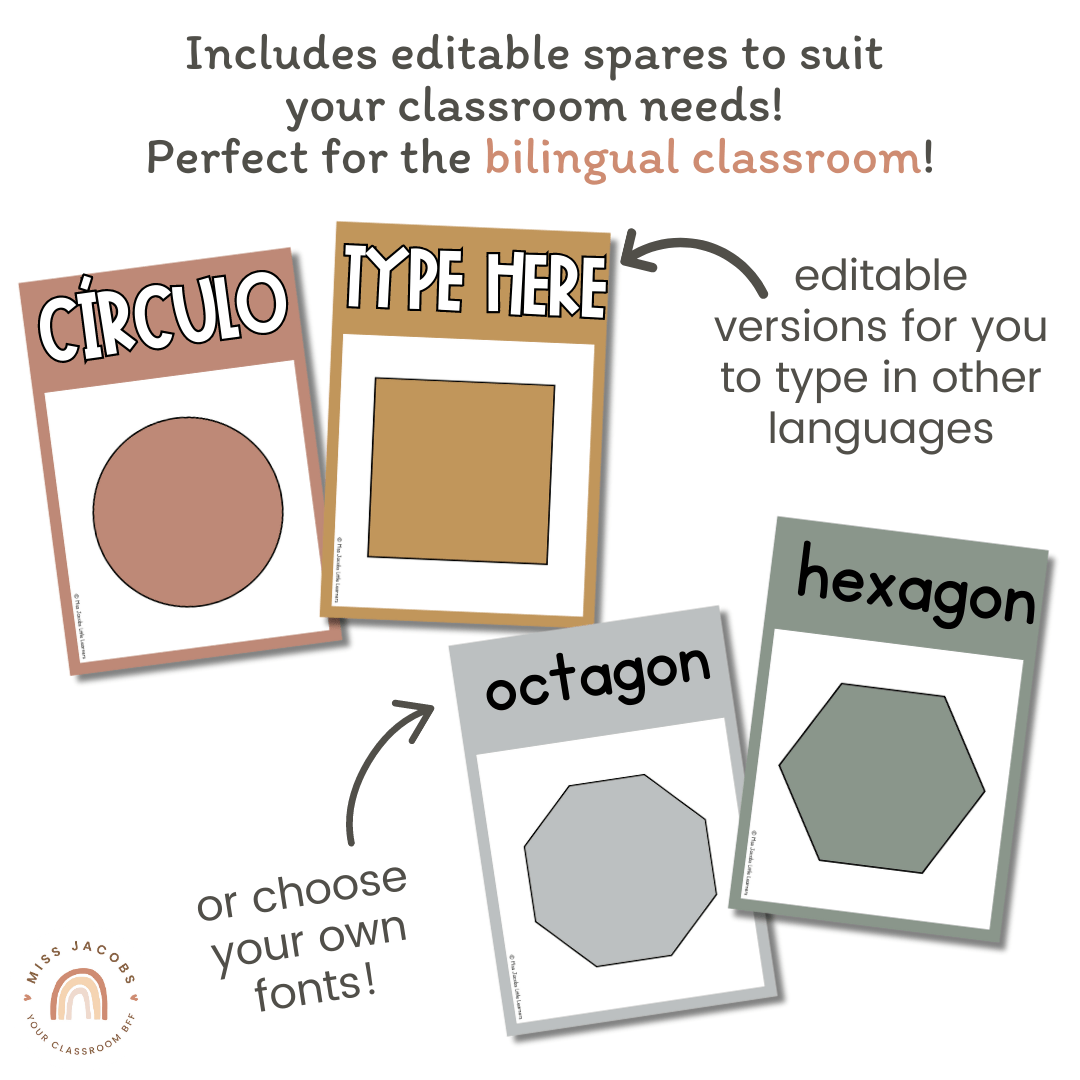 Shape Posters | Modern Simple Boho Classroom Decor | Editable