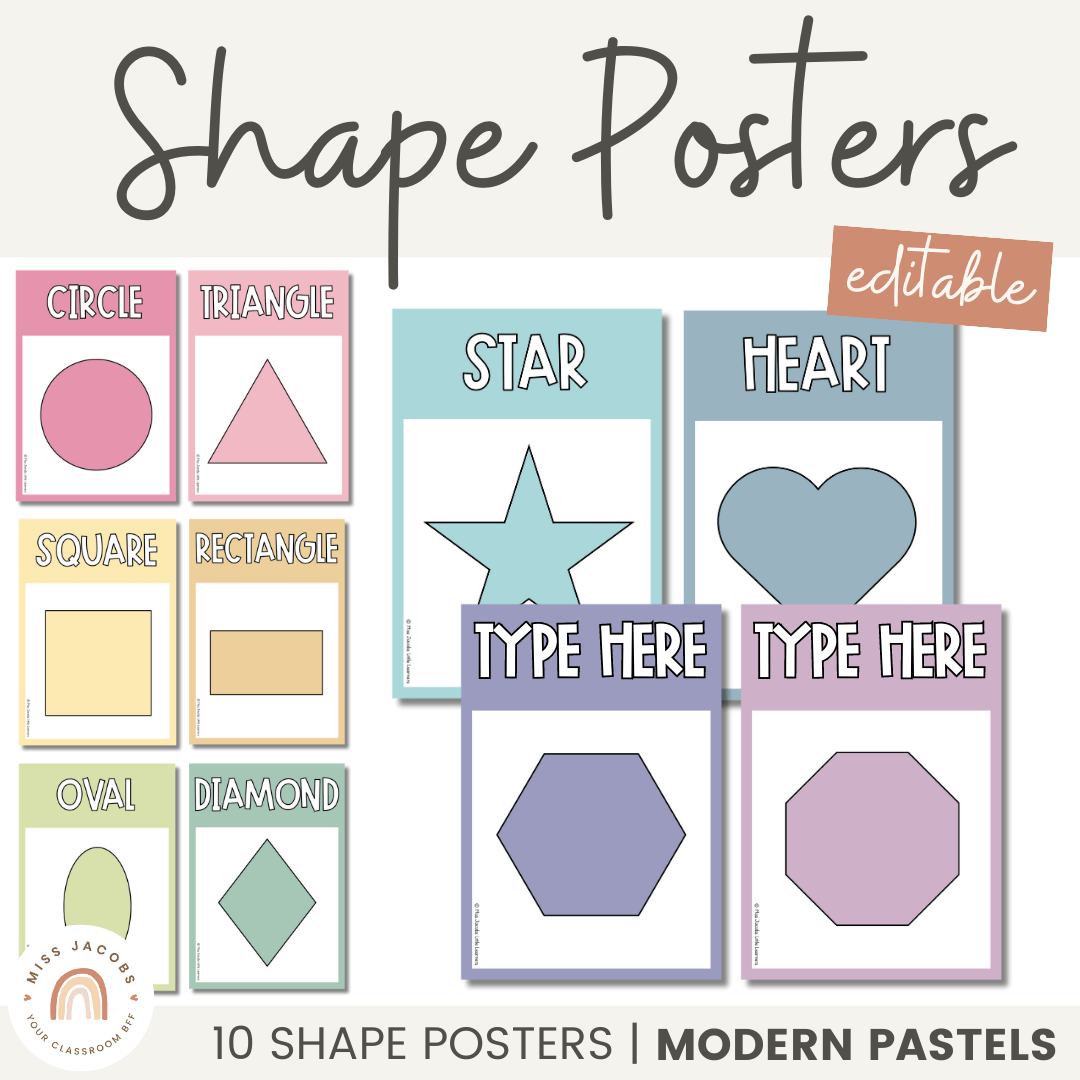 Shape Posters | Modern Simple Pastels | Calm Classroom Decor | Editabl ...
