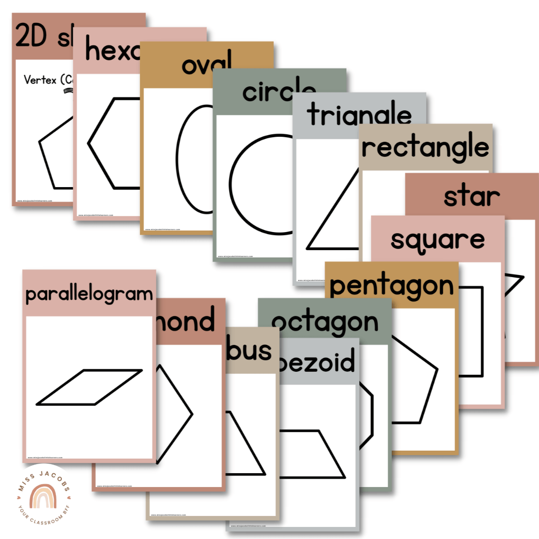 2D Shape Posters - Boho Neutrals Classroom Theme - Miss Jacobs