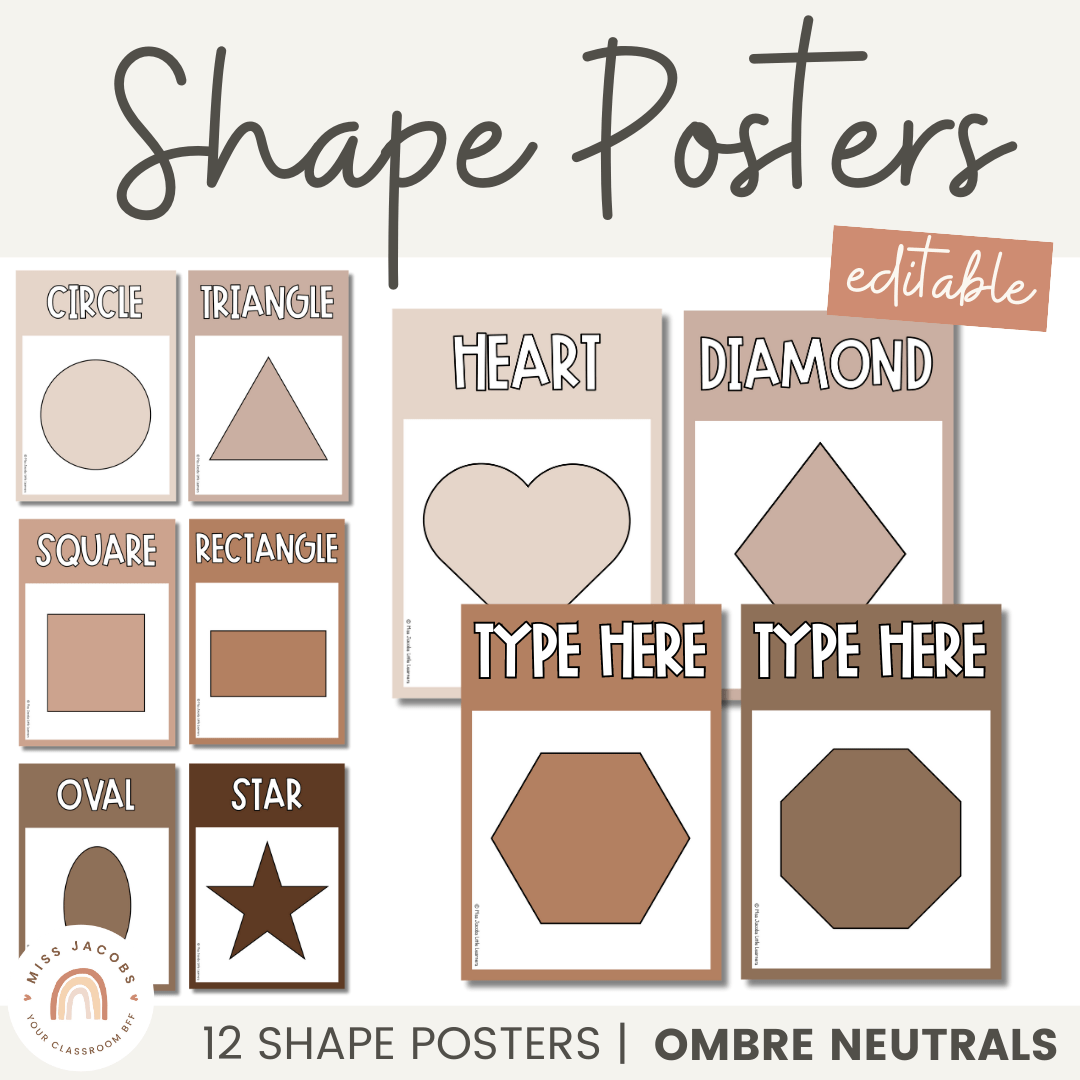 Shape Posters | Ombre Neutrals Calm Classroom Decor | Editable ...