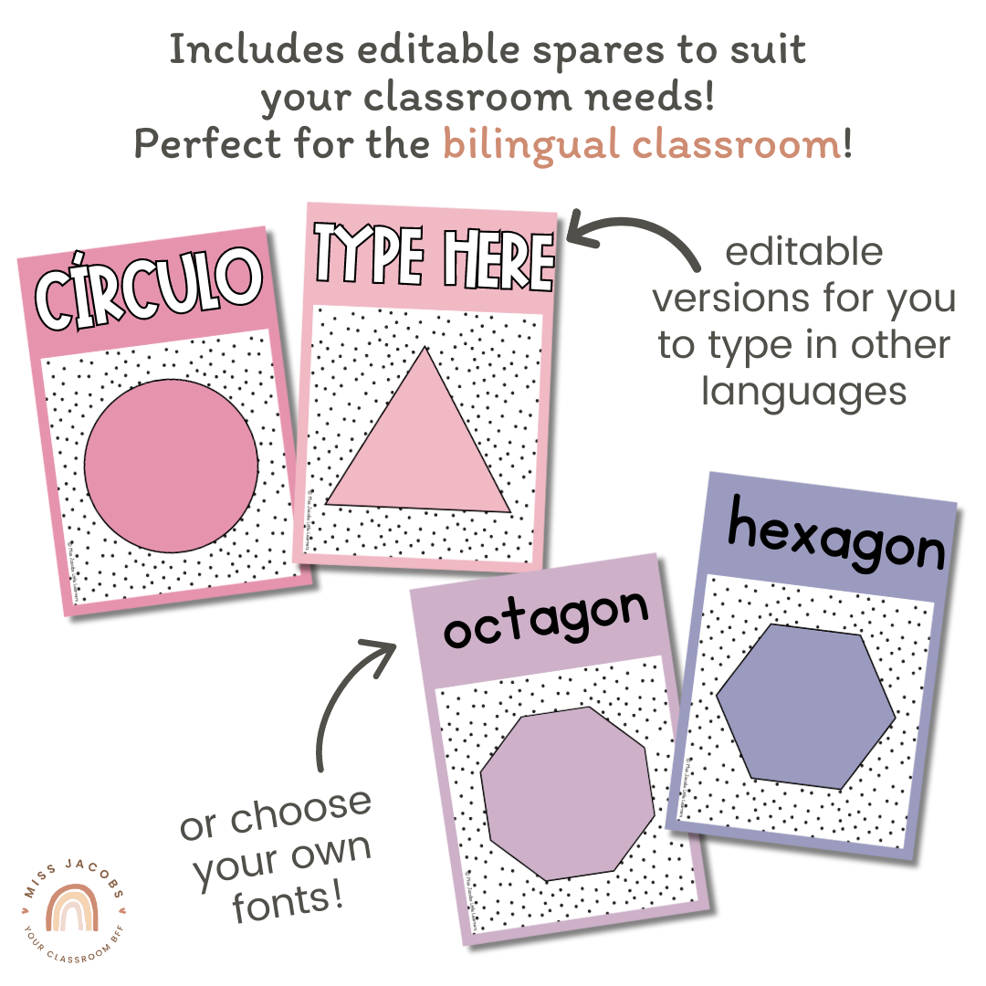 Shape Posters | Spotty Pastels Calm Classroom Decor | Editable - Miss ...