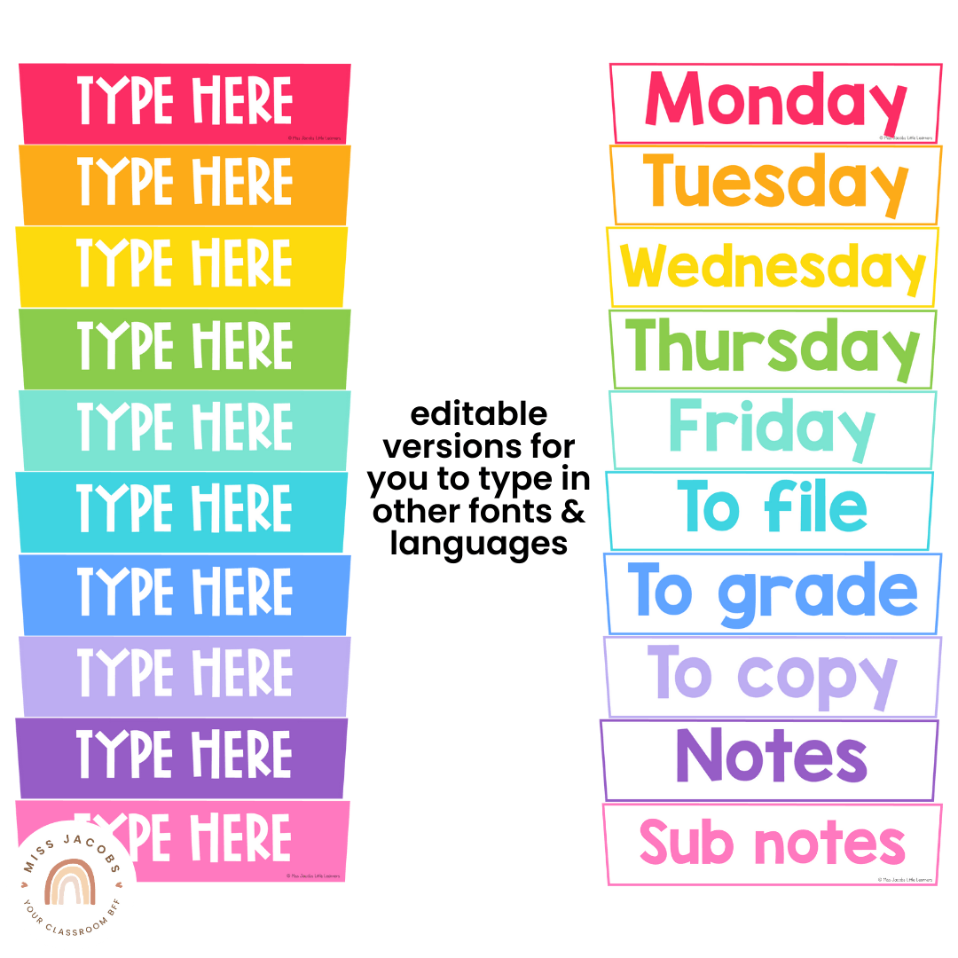 Simply Bright Classroom Decor - Neon Rainbow Colors - Miss Jacobs