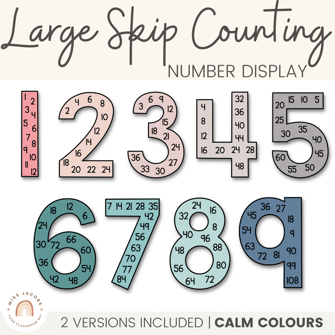 Skip Counting Large Number Display - Rainbow Calm Colors Decor