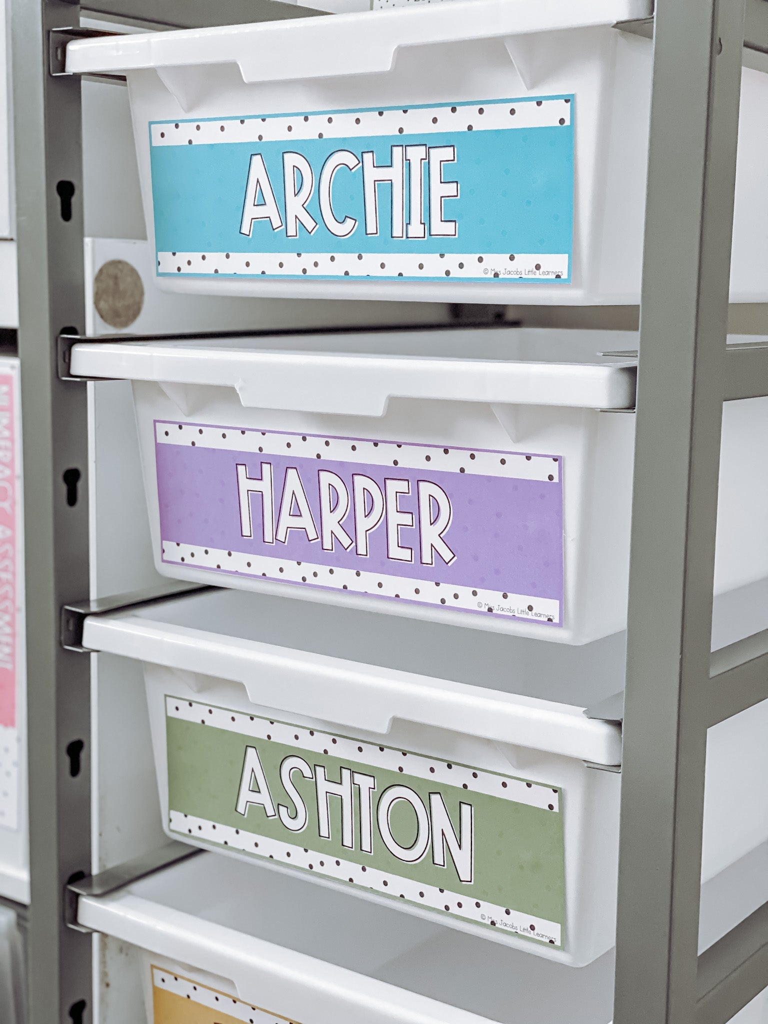 Classroom Labels Student Names & Supplies - Spotty Bright - MJLL