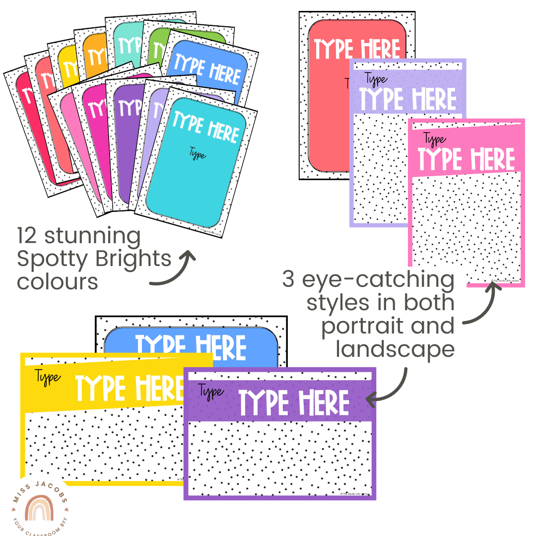 Editable Classroom Posters Templates - Spotty Bright Theme - MJLL ...