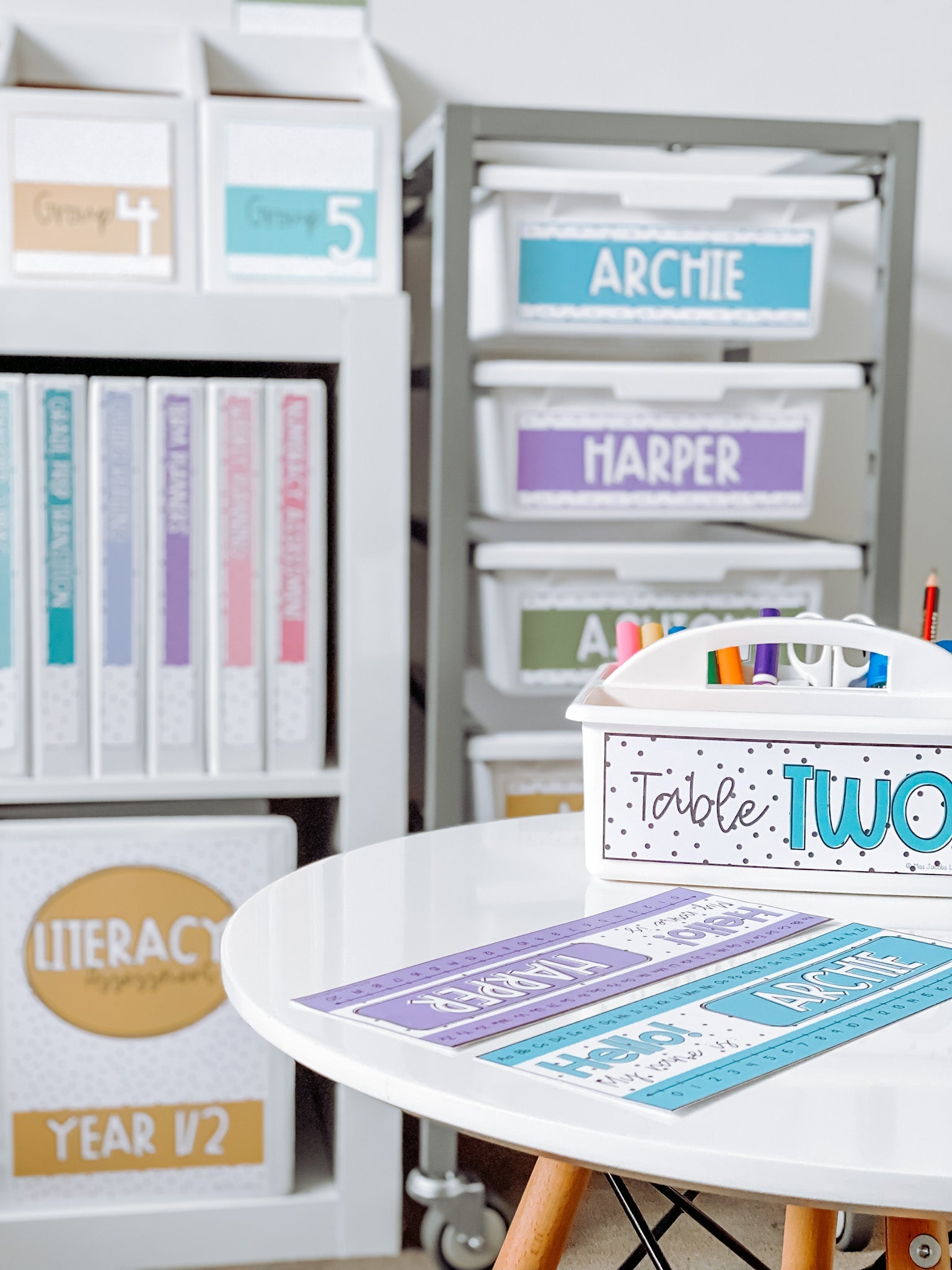 Student Desk Name Plates - Spotty Bright Theme - Miss Jacobs