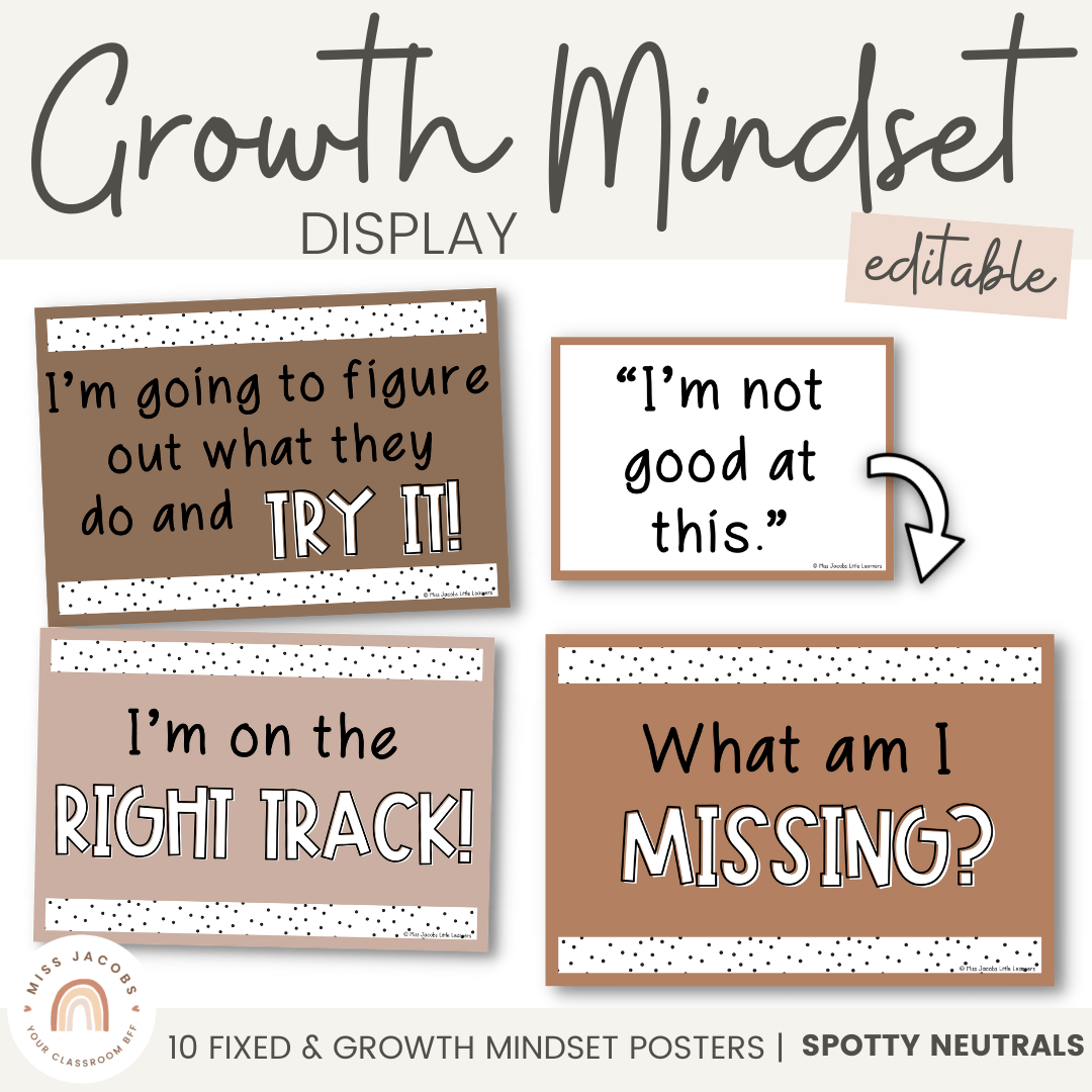Spotty Neutrals Themed Growth Mindset Posters | Neutral Ombre Color Pa ...