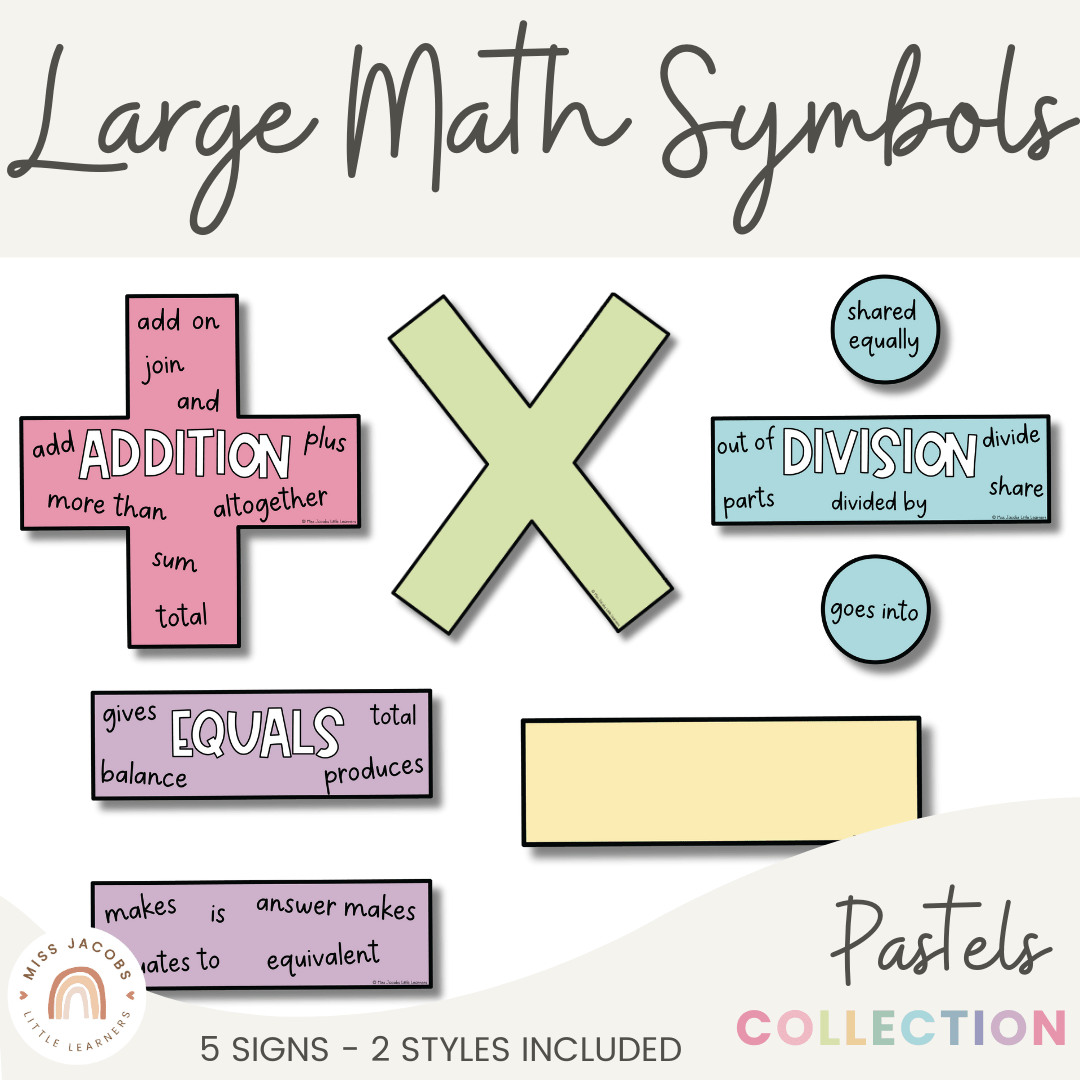 Large Math Symbols - Pastel Classroom Theme - Miss Jacobs