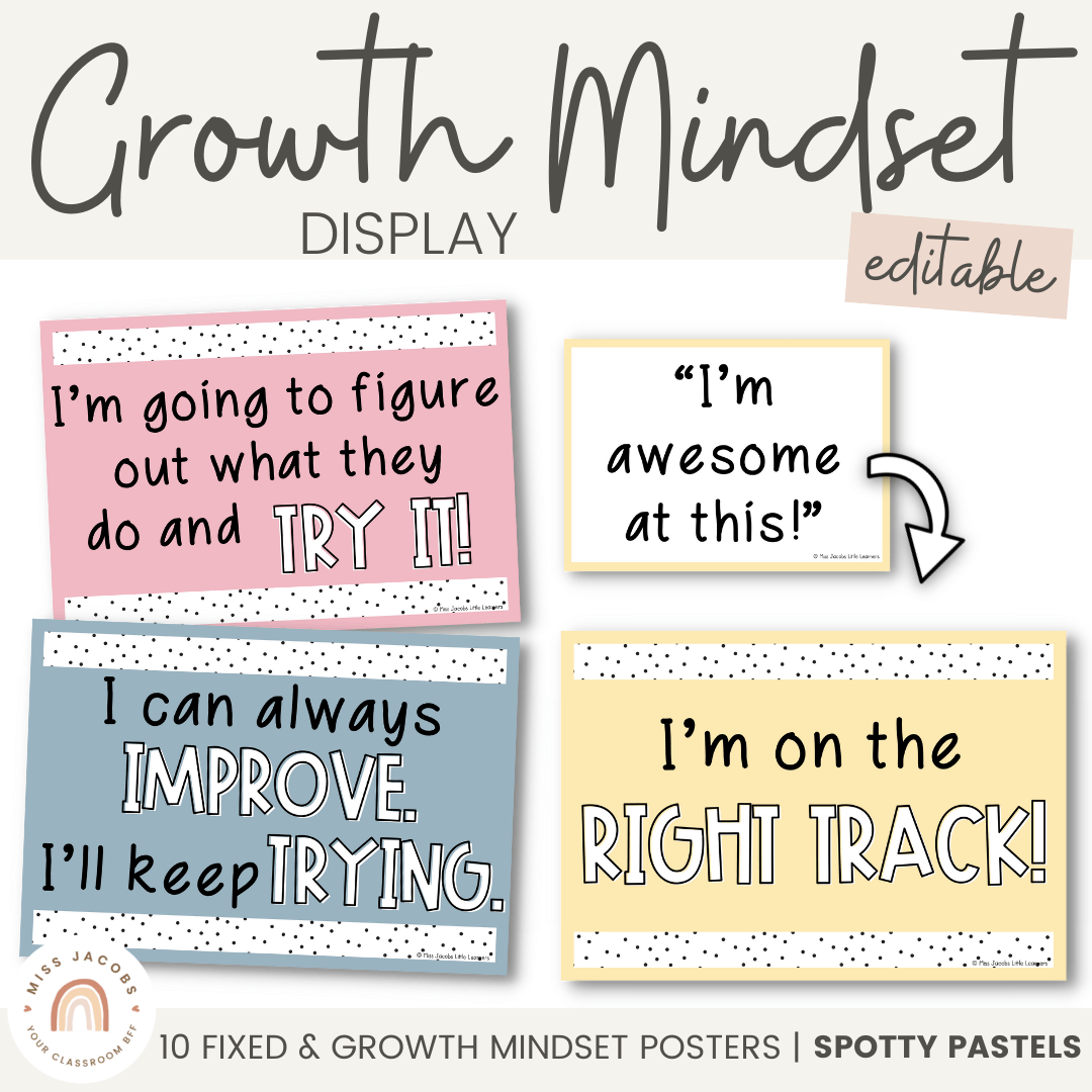 Spotty Pastels Themed Growth Mindset Posters | Muted Rainbow Color Pal ...
