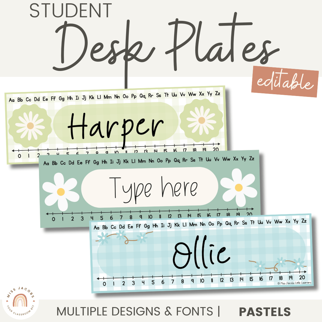 Student Desk Plates & Supply Labels | Daisy Gingham Pastels Classroom ...