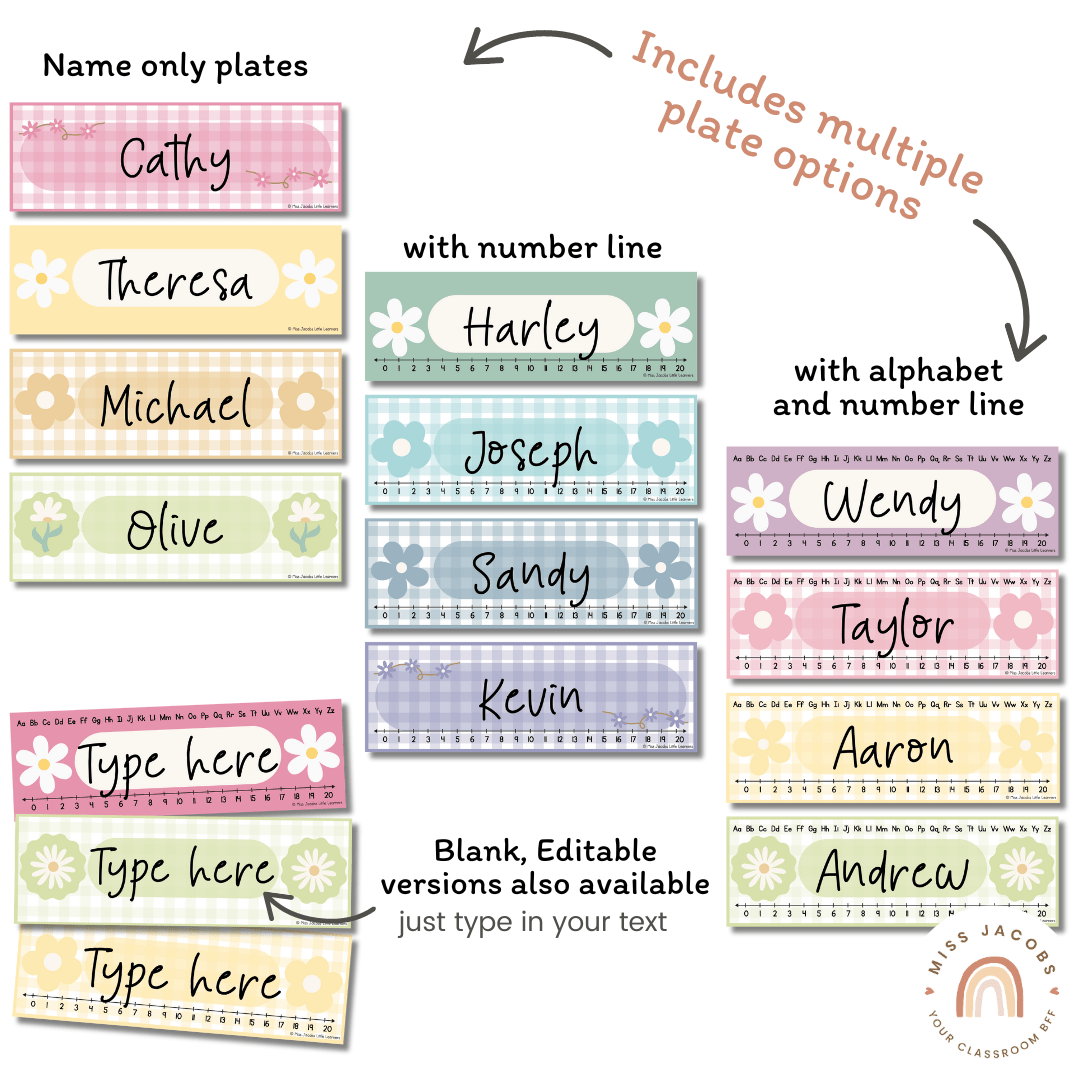 Student Desk Plates & Supply Labels | Daisy Gingham Pastels Classroom ...
